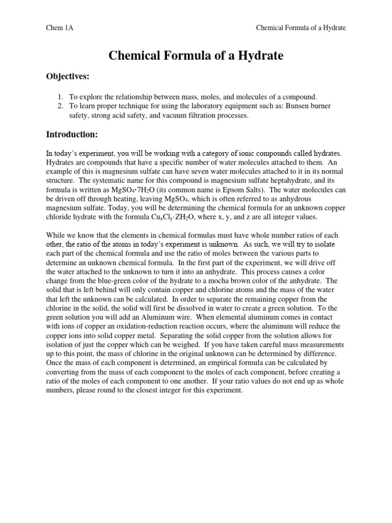 Chemical Formula of A Hydrate Lab | PDF | Chemical Substances ...