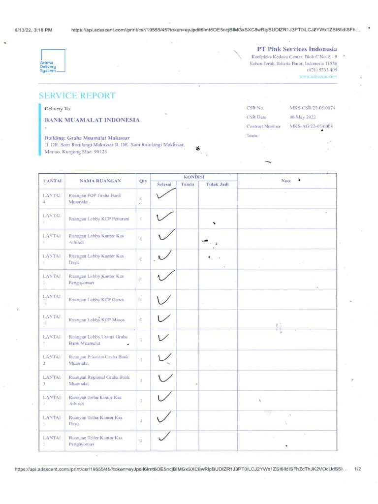 Services Report Bank Muamalat - Bulan Mei 22 | PDF