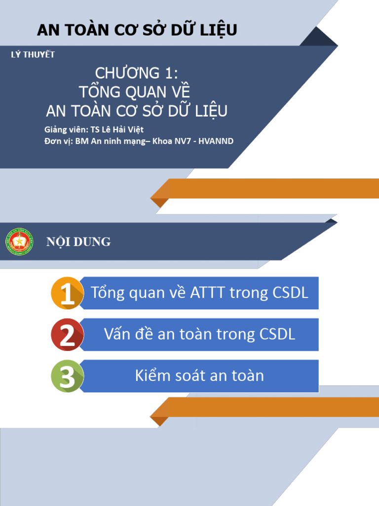 B1A - Tong Quan An Toan CSDL - 3LT | PDF