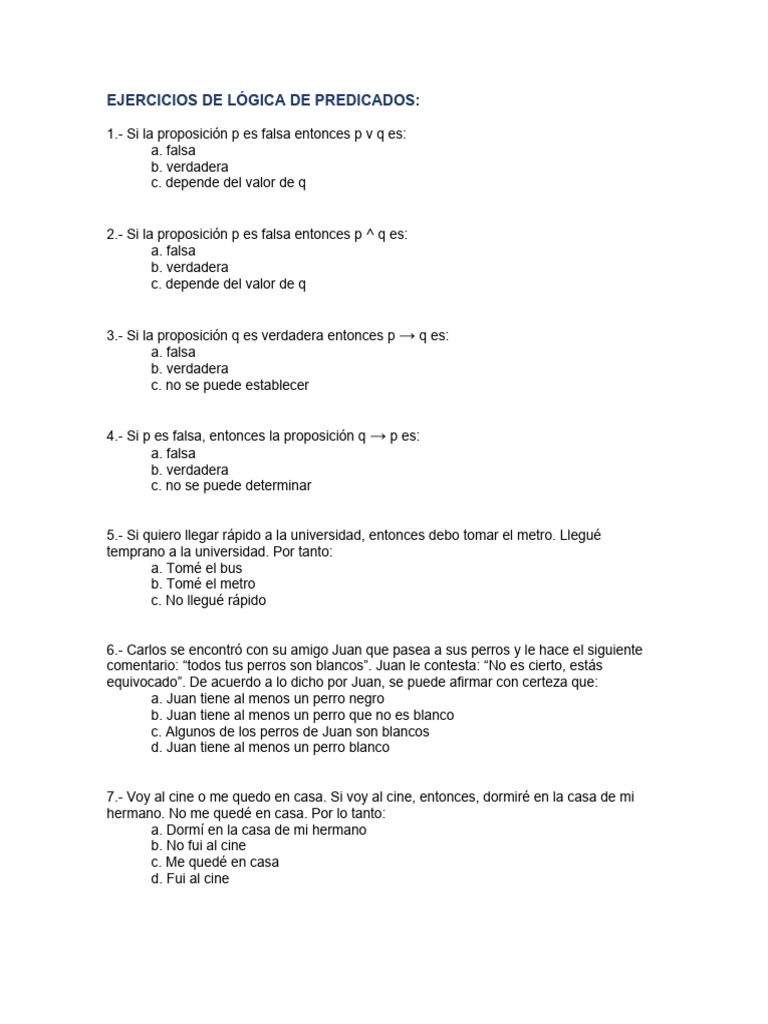 Ejercicios Resueltos de Lógica de Predicados | PDF | Artes del Lenguaje ...