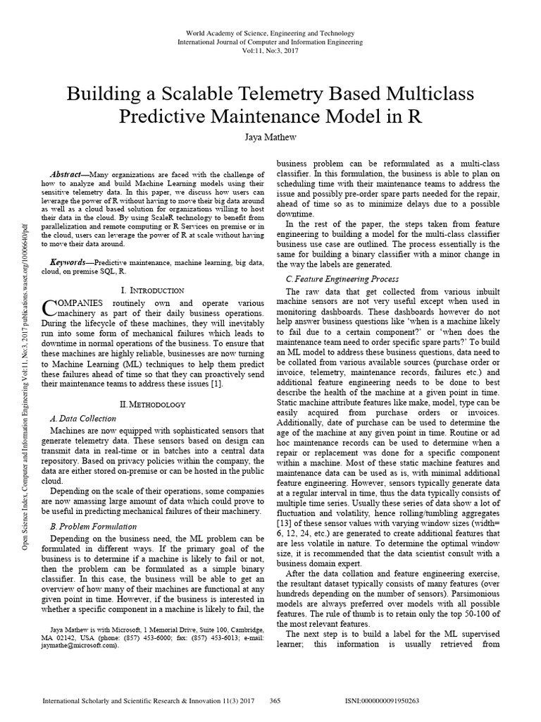 Building A Scalable Telemetry Based Multiclass Predictive Maintenance