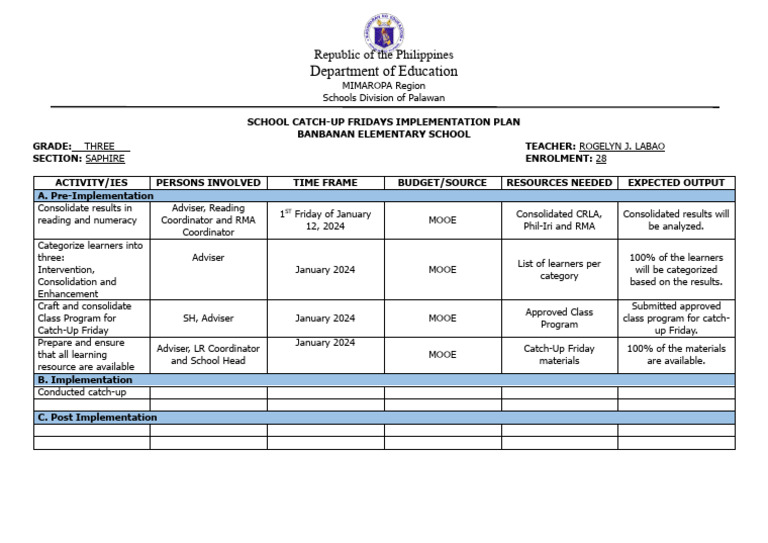 CATCH-UP FRIDAY GRADE 3 PLAN | PDF | Learning | Behavior Modification