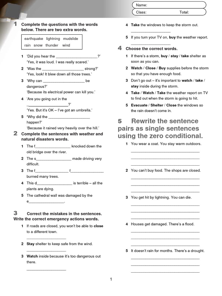 Rewrite The Sentence Pairs As Single Sentences Using The Zero Conditional | PDF | Storms ...