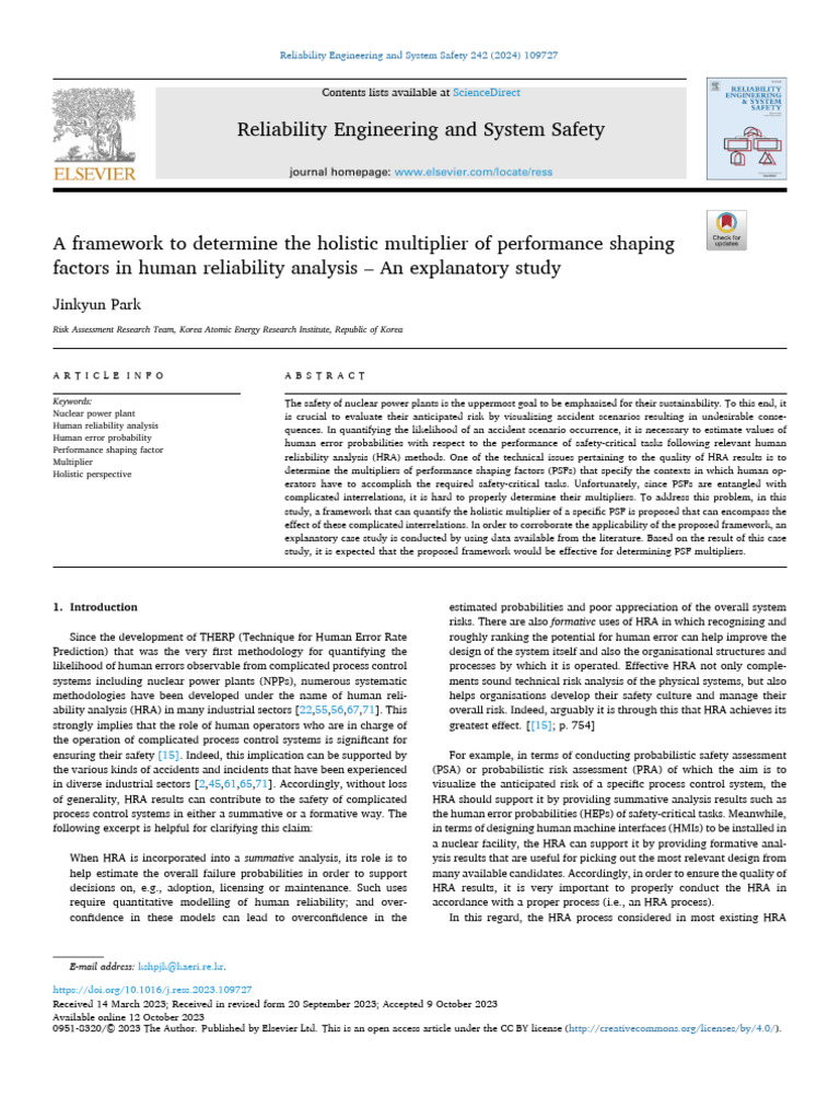 Holistic Framework for Human Reliability Analysis | PDF | Reliability Engineering | Risk