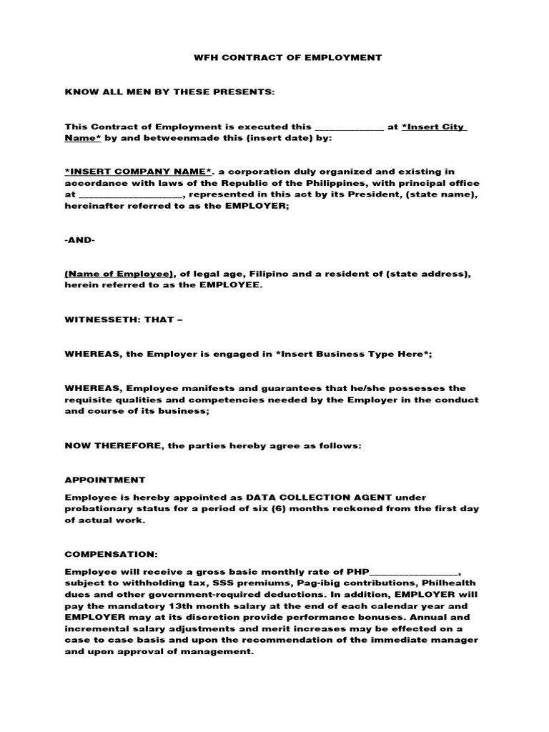 WFH Employment Contract Template | PDF | Employment | Overtime