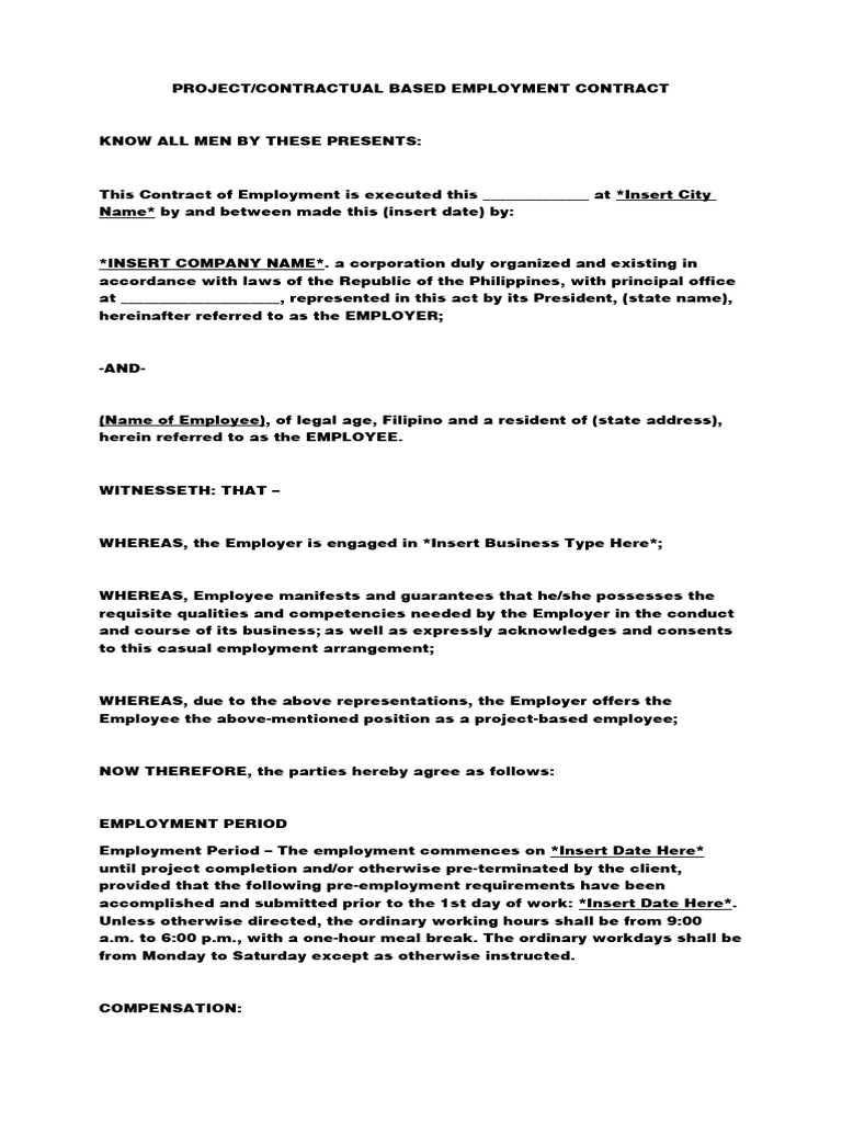 Contractual-Project Based Employment Contract | PDF