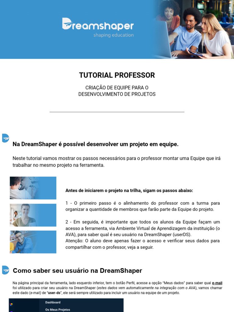 Tutorial DreamShaper - Professor Cria Equipe de Projeto | PDF | Programas | Informática