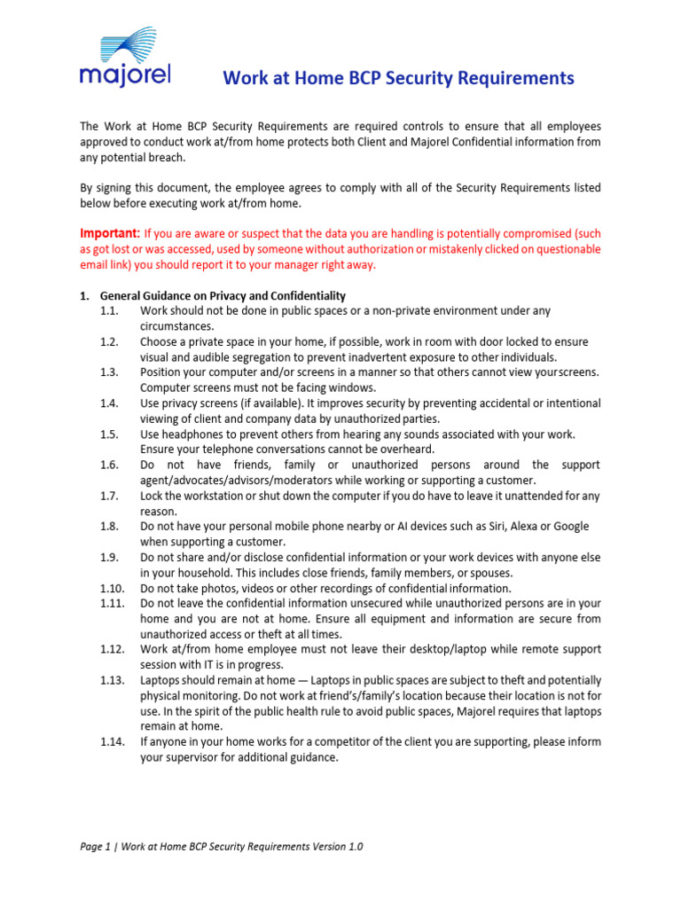 Work at Home BCP Security Requirements_V1.1 Final | PDF