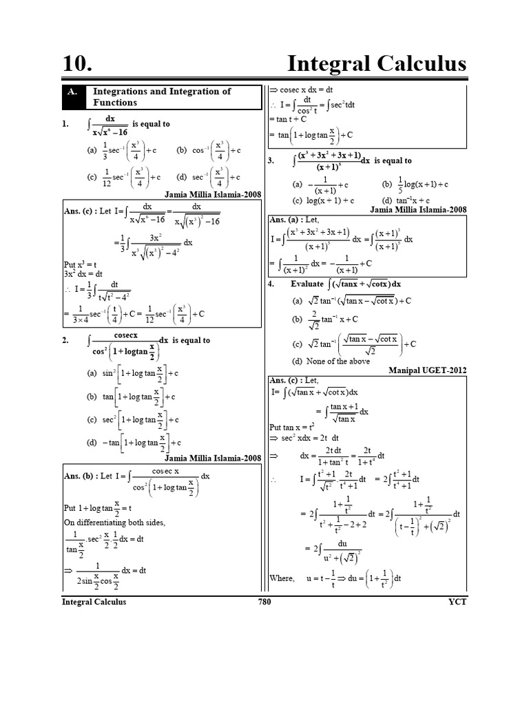 YCT IIT JEE Integral Calculus | PDF | Mathematical Physics | Differential Calculus