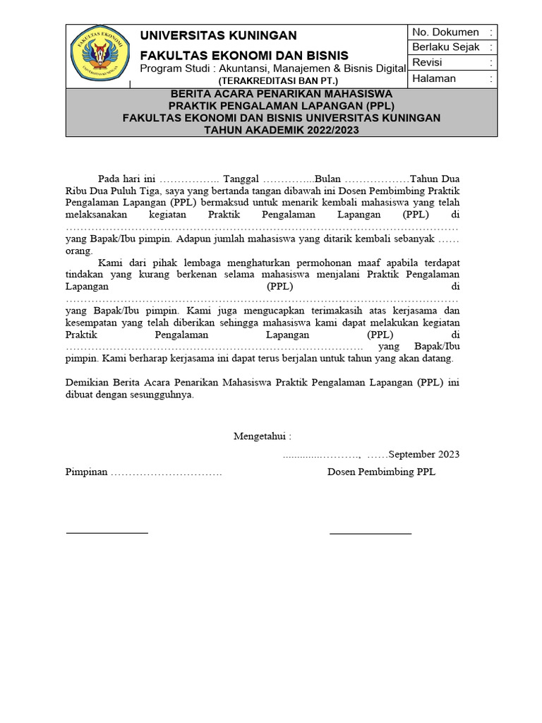 BERITA ACARA PENARIKAN PPL Agustus | PDF