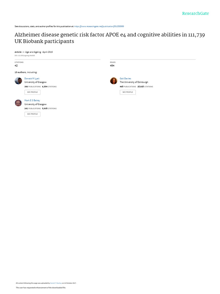 Alzheimer Disease Genetic Risk Factor APOE E4 and | PDF ...