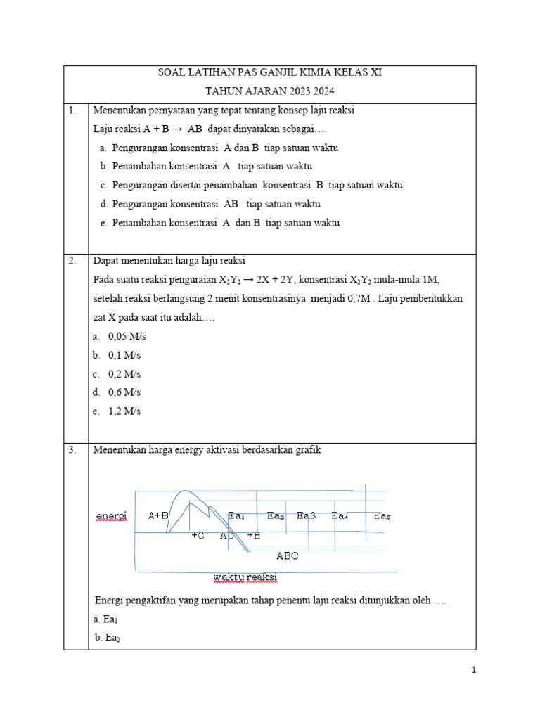 Soal Latihan Kimia Kelas XI 2023-2024 | PDF