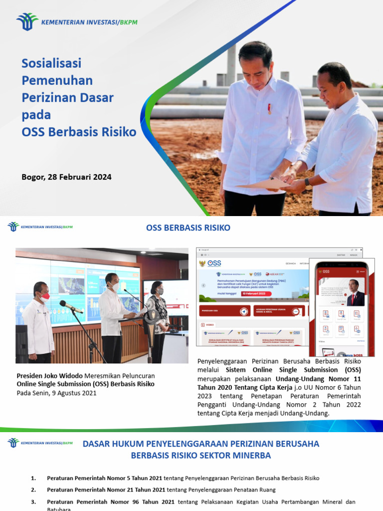 Paparan BKPM - Sosialisasi Perizinan Dasar Di OSS RBA | PDF