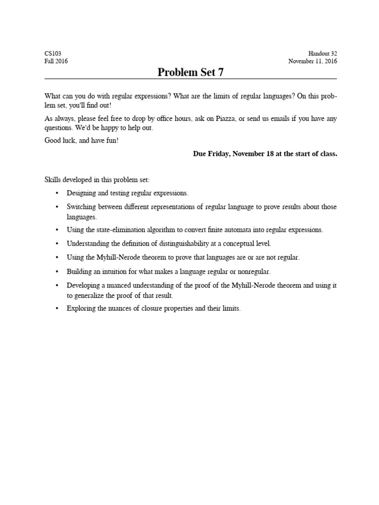320 Problem Set 7 Pdf Regular Expression Logic