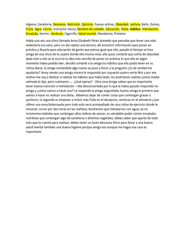 CUENTO HABITOS SALUDABLES Edf | PDF | Estilo de vida