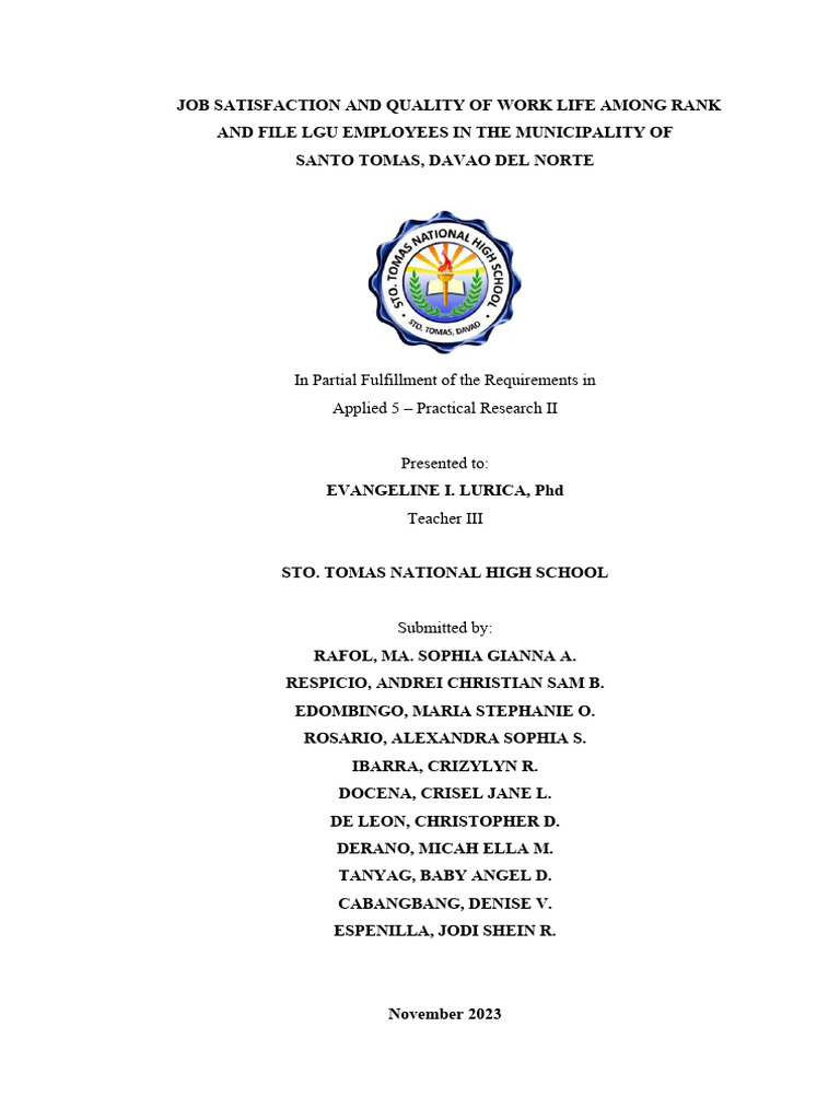 Job Satisfaction and QWL Among Lgu Employees STNHS | PDF | Career & Growth