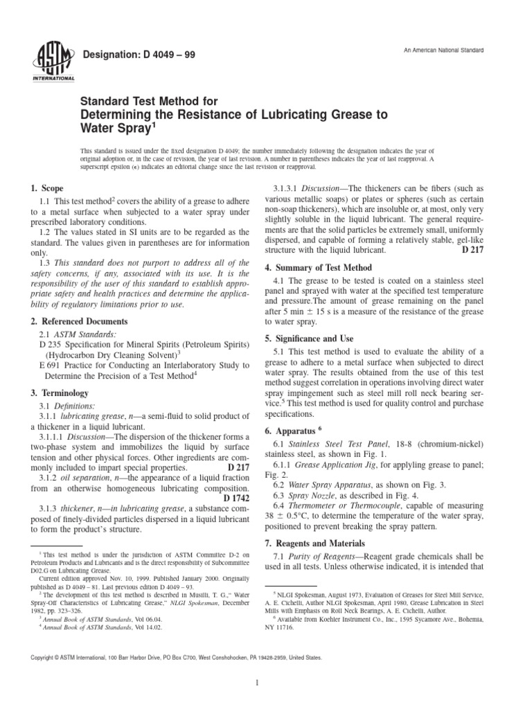 ASTM D4049, Determining The Resistance of Lubricating Grease To | PDF