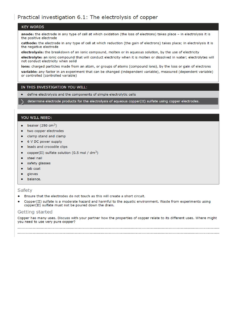 6.1 The Electrolysis of Copper | PDF