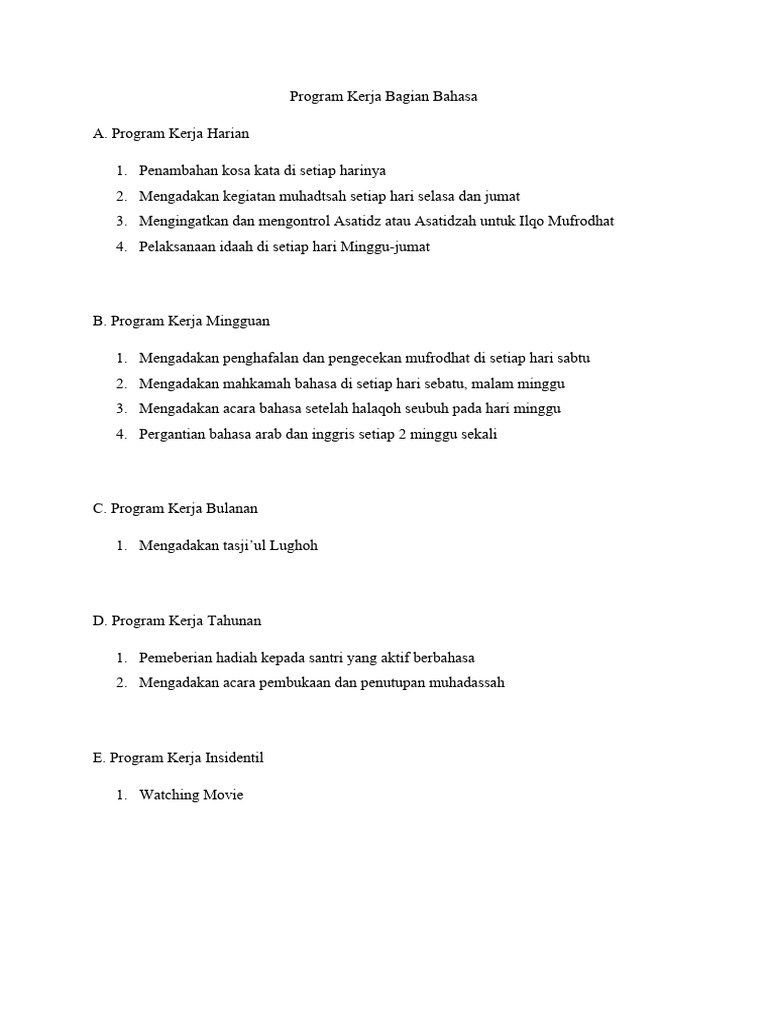 Program Kerja Bagian Bahasa | PDF | Kajian Bahasa Asing