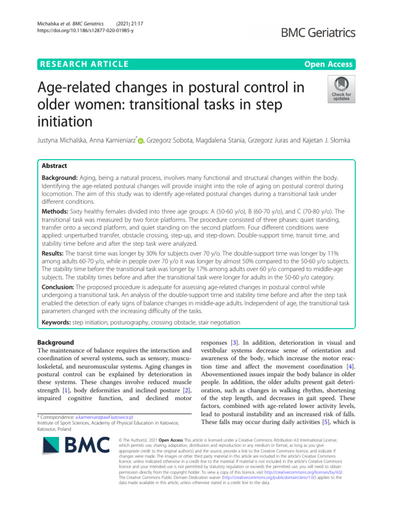 Age-Related Changes in Postural Control in Older Women: Transitional ...