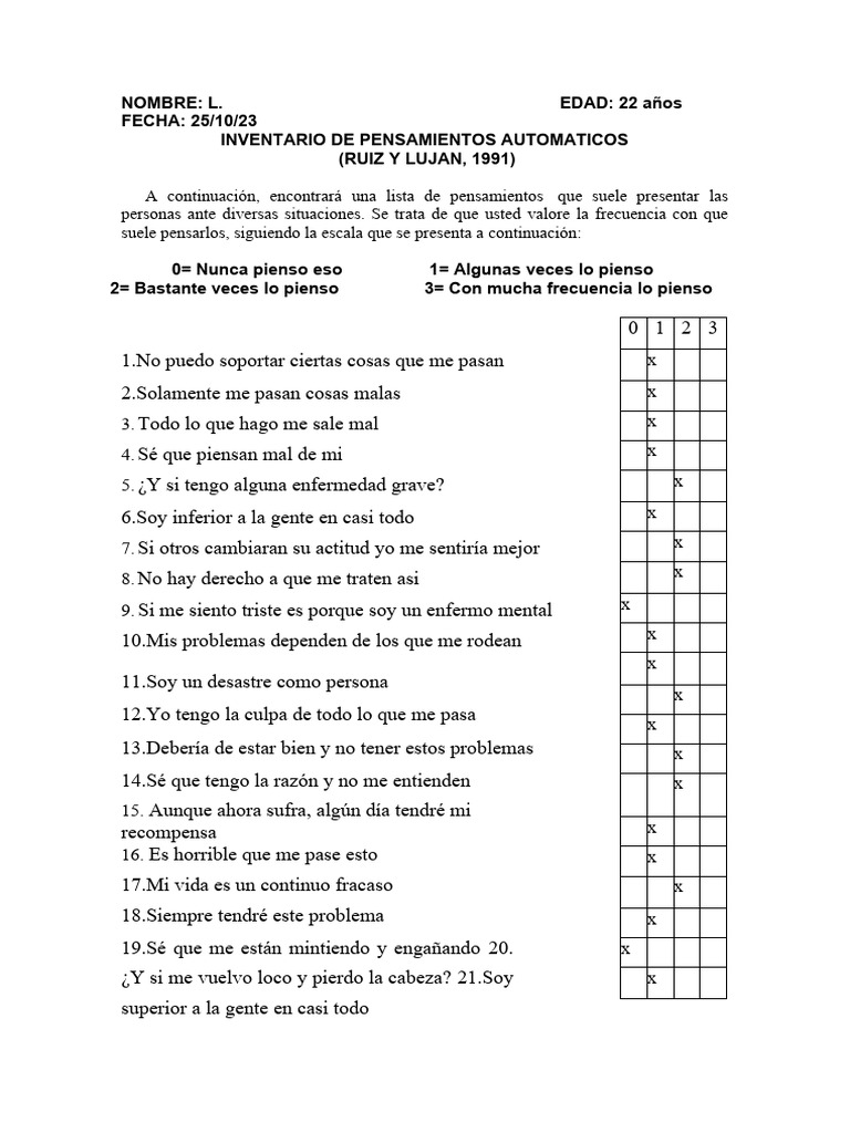 Inventario De Pensamientos Automaticos Pdf