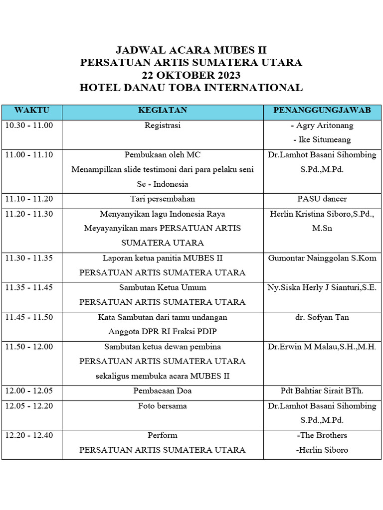 Jadwal Acara Mubes Ii Fix | PDF