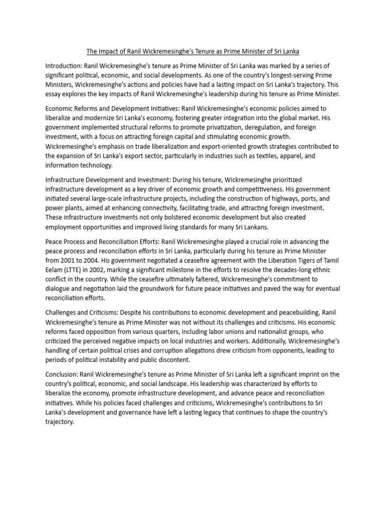 The Impact of Ranil Wickremesinghe | PDF | Sri Lanka | Peacebuilding
