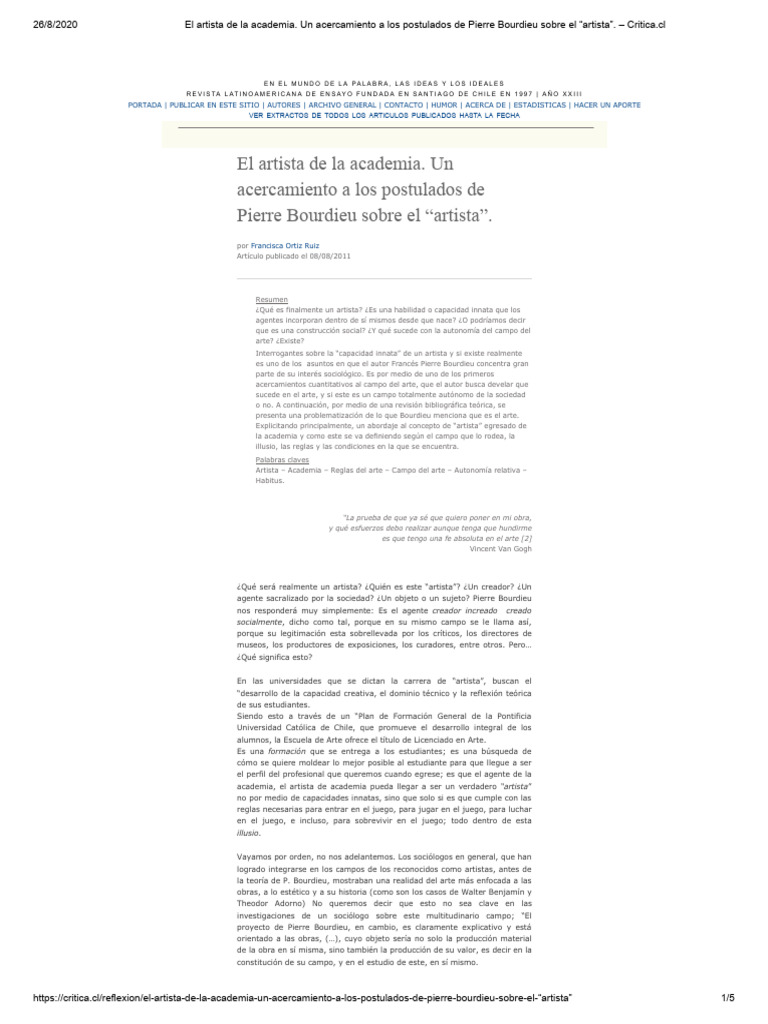 Pierre Bourdieu Sobre El "Artista" | PDF