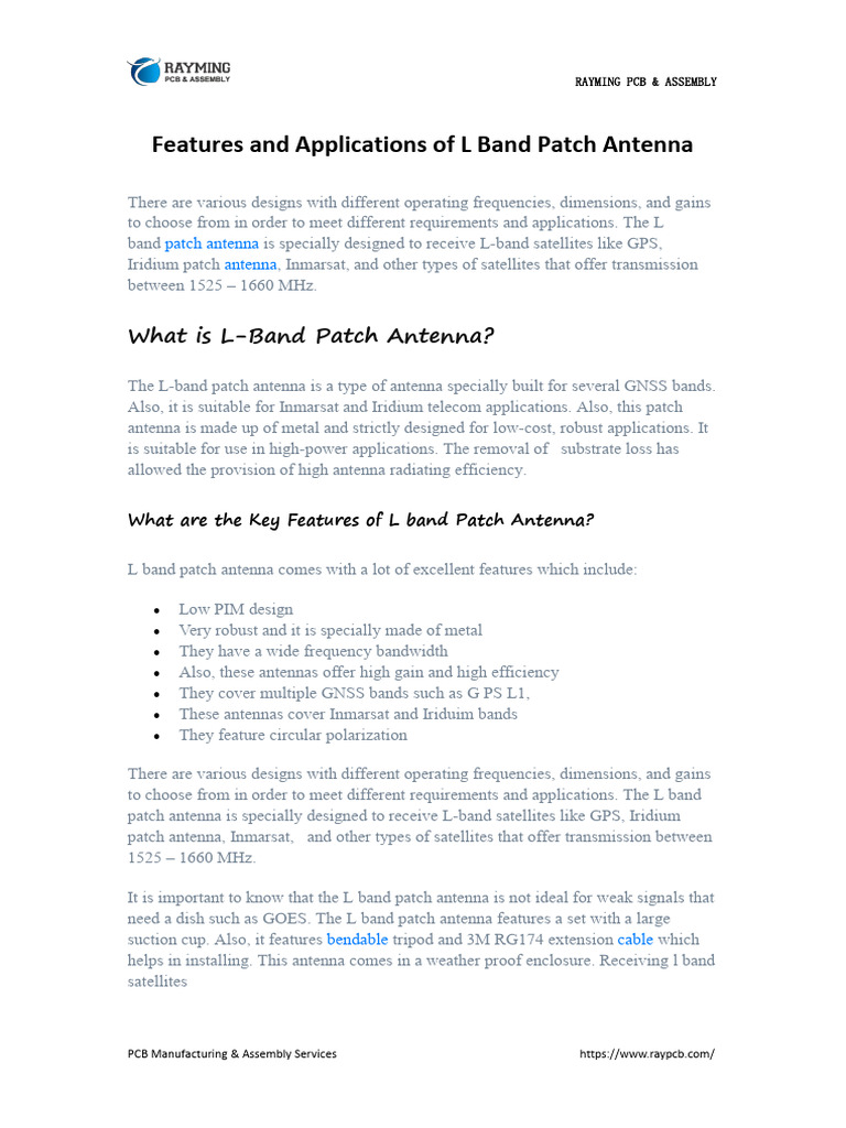 Features and Applications of L Band Patch Antenna | PDF | Science ...