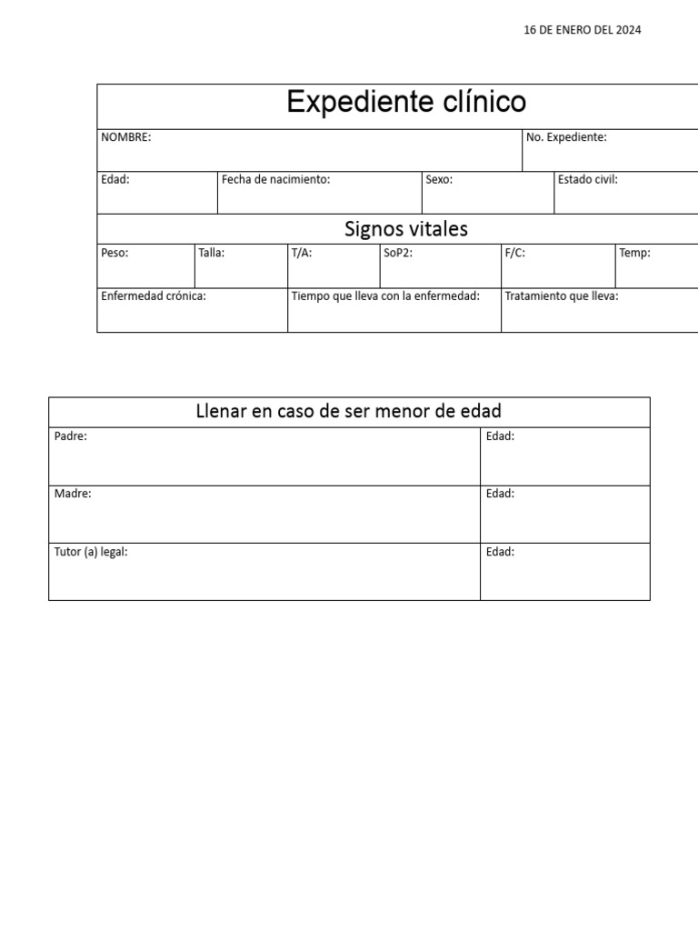 Formulario de Expediente Clínico | PDF | Menor (ley) | Condicion cronica
