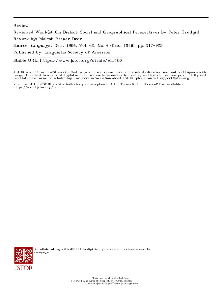 Reviewed Trudgill 1986 | PDF | Social Science | Language Arts & Discipline