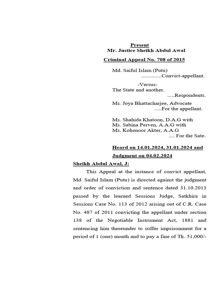CRL Appeal No 708 of 2015 Allowed 04.02.2024 | PDF | Social Science | Law