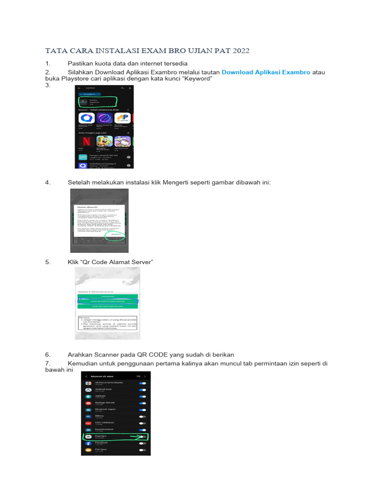 Tata Cara Instalasi Exam Bro Ujian Pas 2024 | PDF