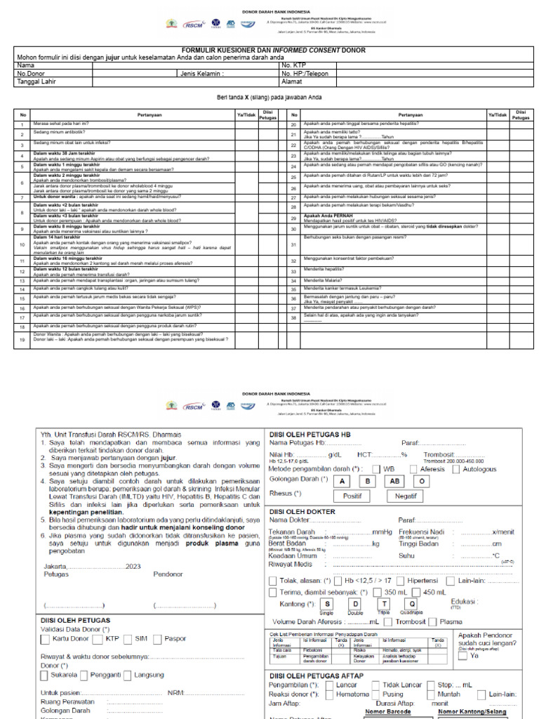 Form Donor Darah | PDF