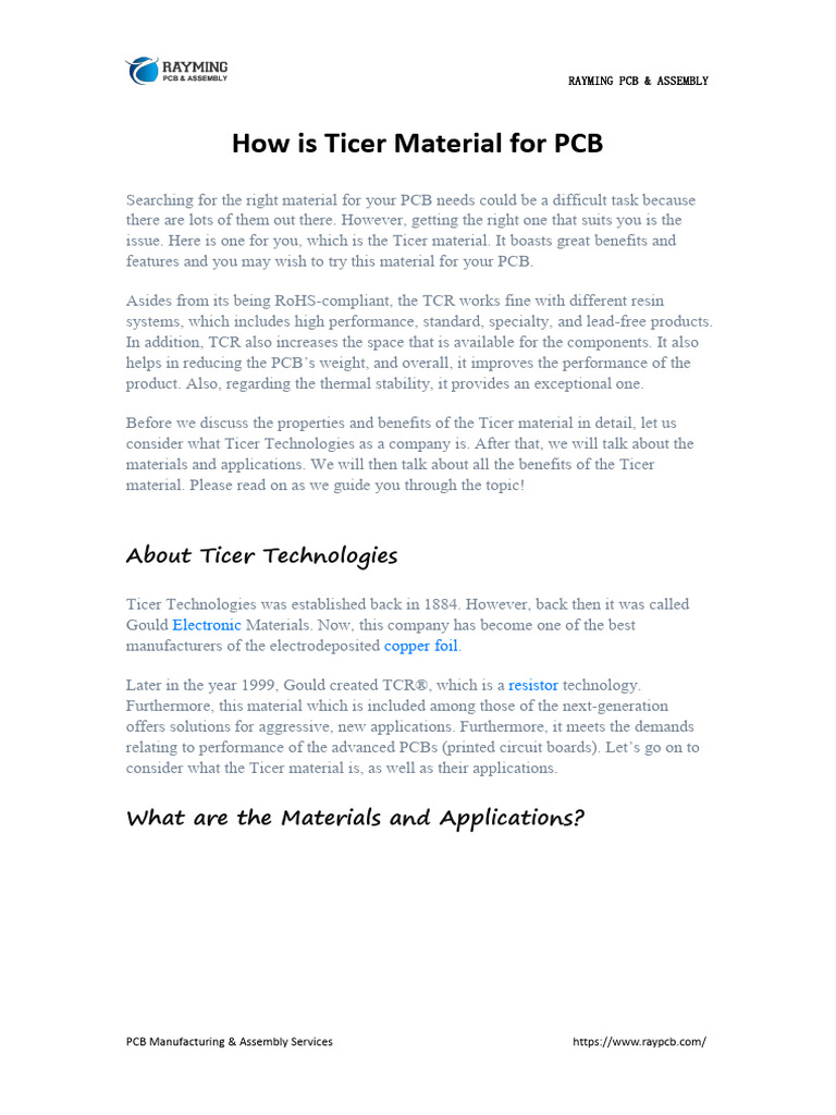 How Is Ticer Material For PCB | PDF | Printed Circuit Board | Resistor