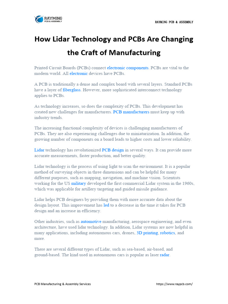 How Lidar Technology and PCBs Are Changing The Craft of Manufacturing | PDF