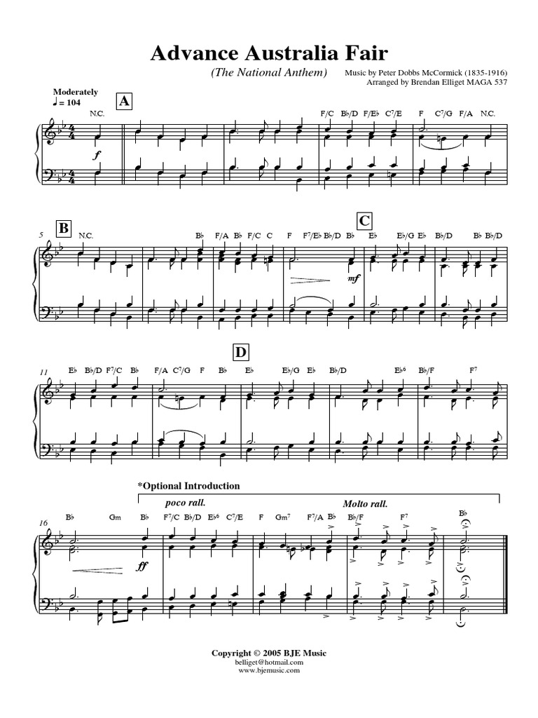 Advance Australia Fair Orchestral Version | PDF