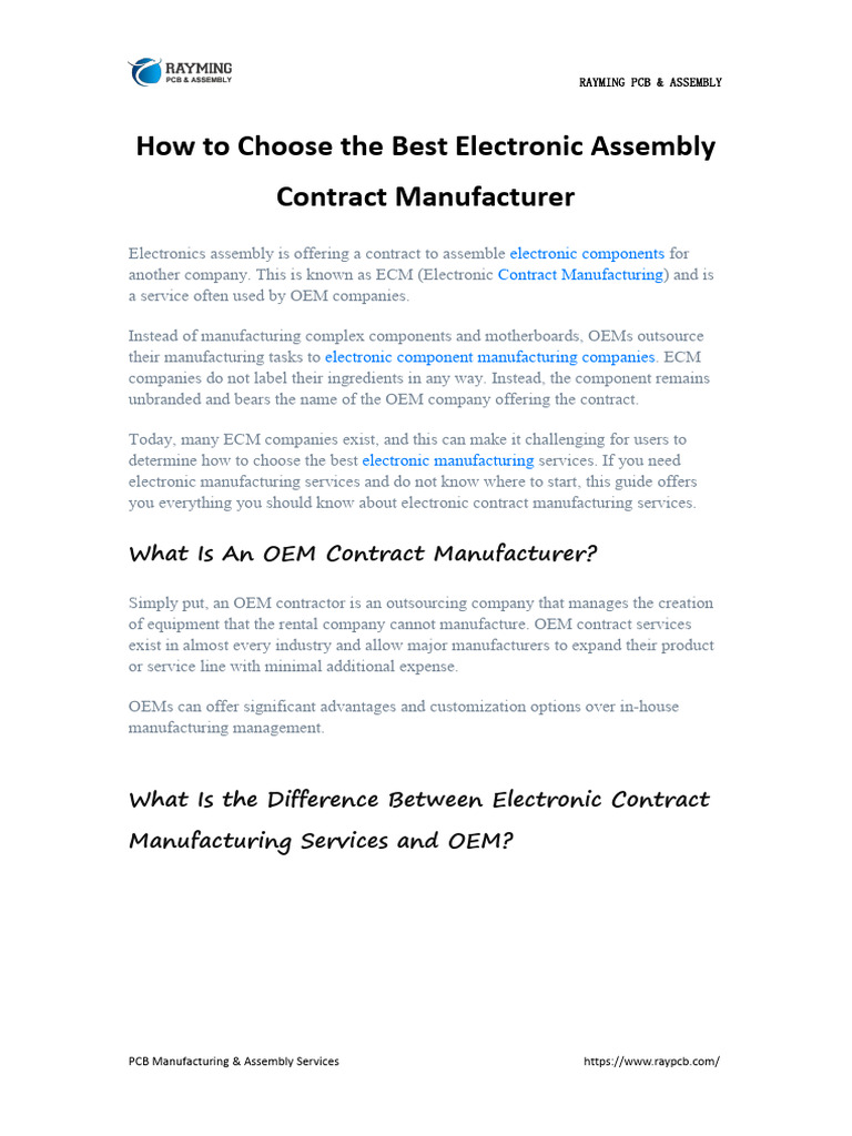 How To Choose The Best Electronic Assembly Contract Manufacturer | PDF