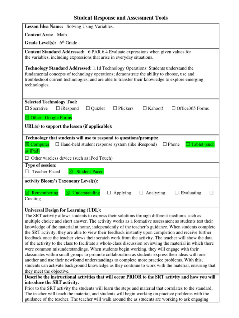 06 Student Response Tools Lesson Idea Template | PDF