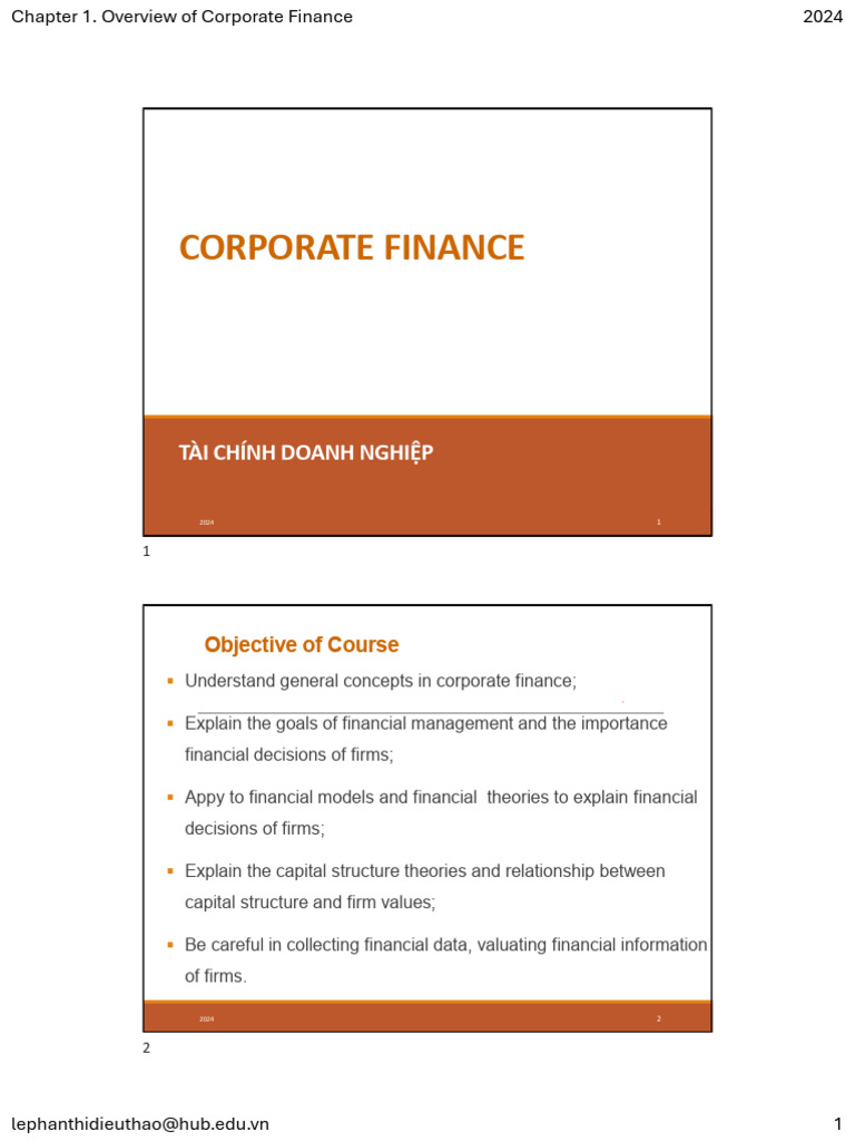 Chapter 1 - Overview of Corporate Finance | PDF