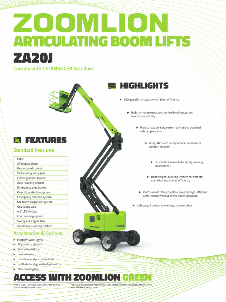 ZOOMLION Articulating Boom Lifts ZA20J | PDF