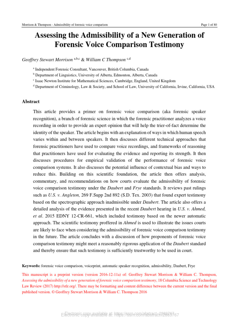 Morrison - Thompson - Assessing The Admissibility of A New Generation ...