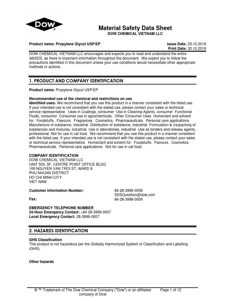 3.MSDS PG Propylene Glycol | PDF | Toxicity | Firefighter