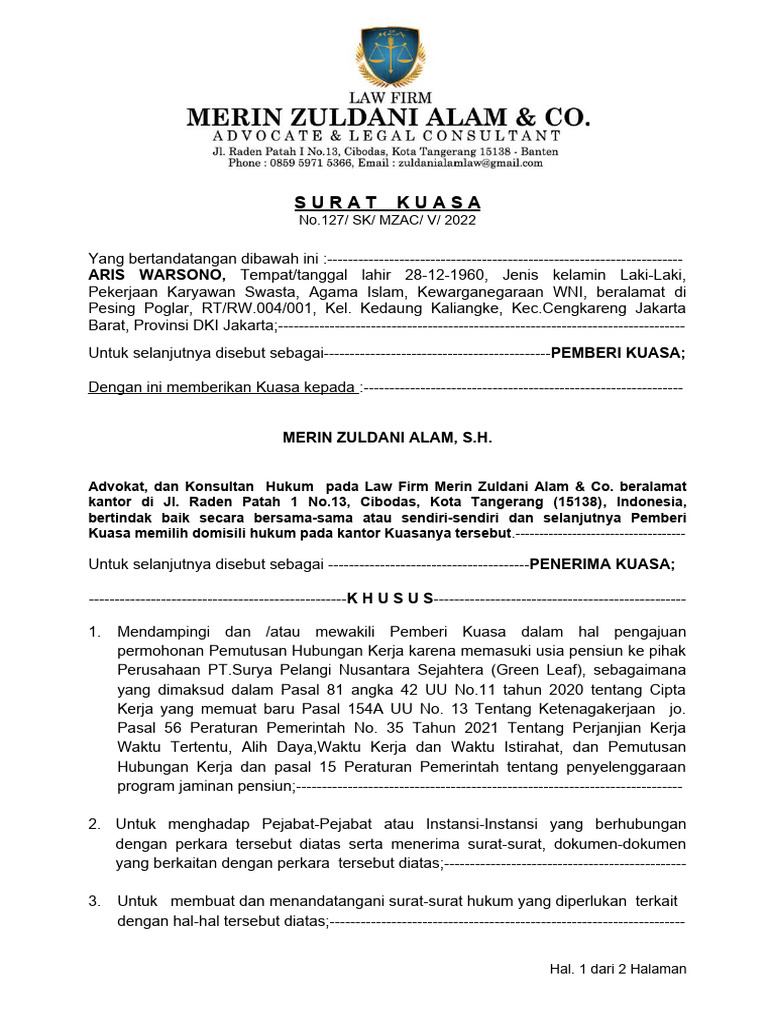 SURAT KUASA ARIS | PDF