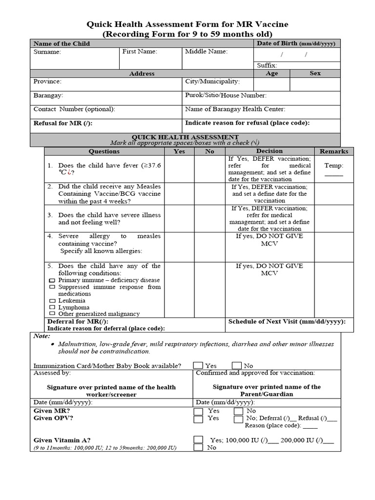 Quick Health Assessment for MR Vaccine | PDF | Science & Mathematics