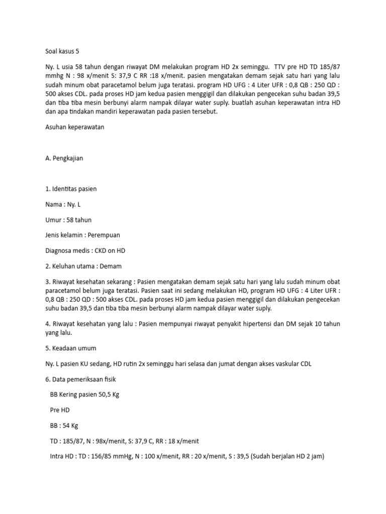 Soal Kasus Askep Intra HD 5 | PDF