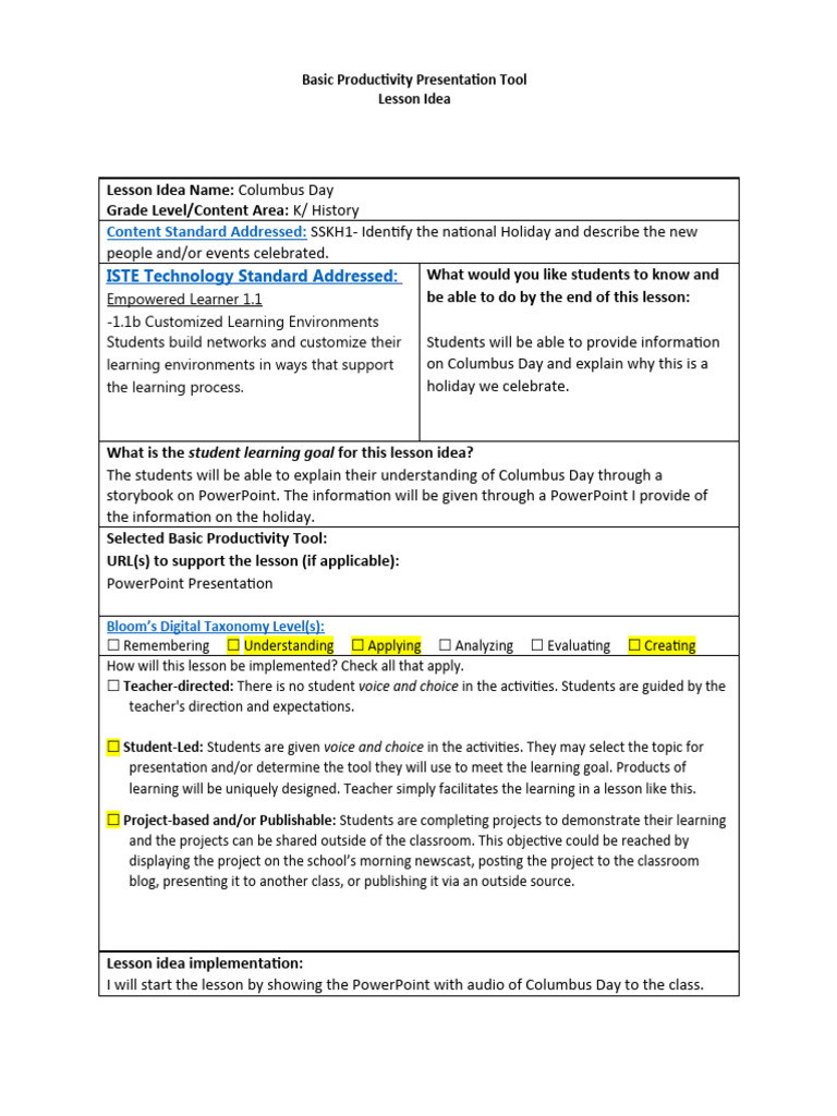 Lesson Plan For Bpts Portfolio | PDF | Learning | Microsoft Power Point