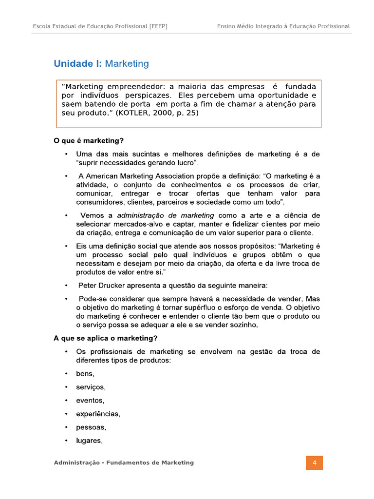 Material de Apoio Fundamento de Marketing - Unidade I | PDF