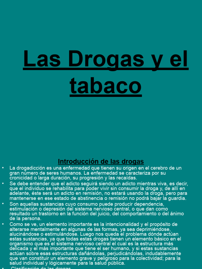 Las Drogas y El Tabaquismo | PDF | La dependencia de sustancias | Cocaína