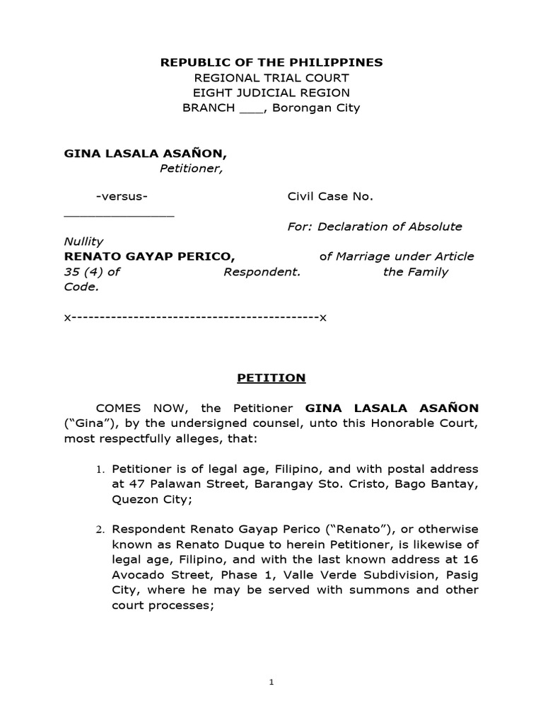 Petition for Annulment of Marriage | PDF